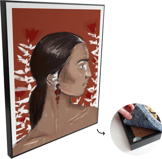 Portret - Vrouw - Rood - Bloemen | bol.com