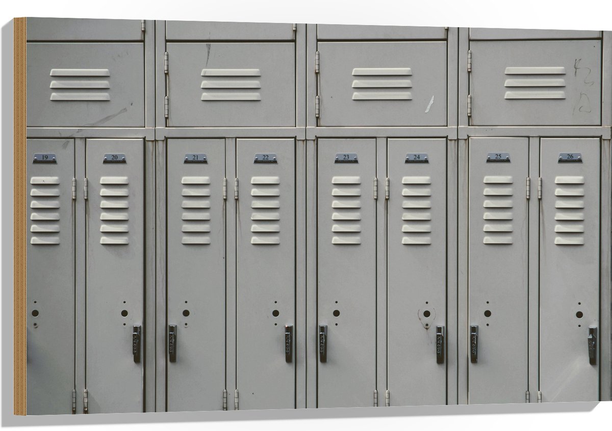 Hout - Foto van Achttal Ouderwetse School Kluisjes - 90x60 cm - 9 mm ...