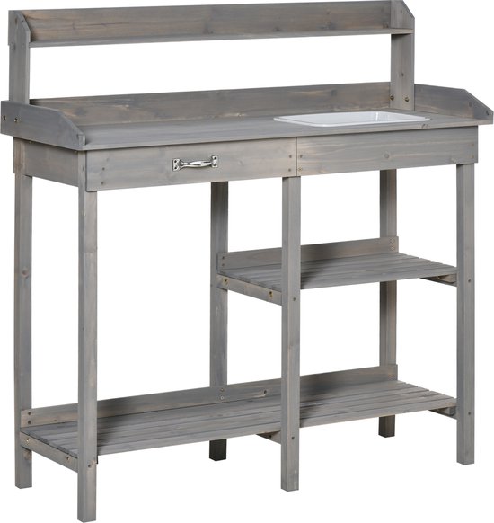 Outsunny Plantentafel met kuip tuiniertafel bloementafel, vurenhout els ...