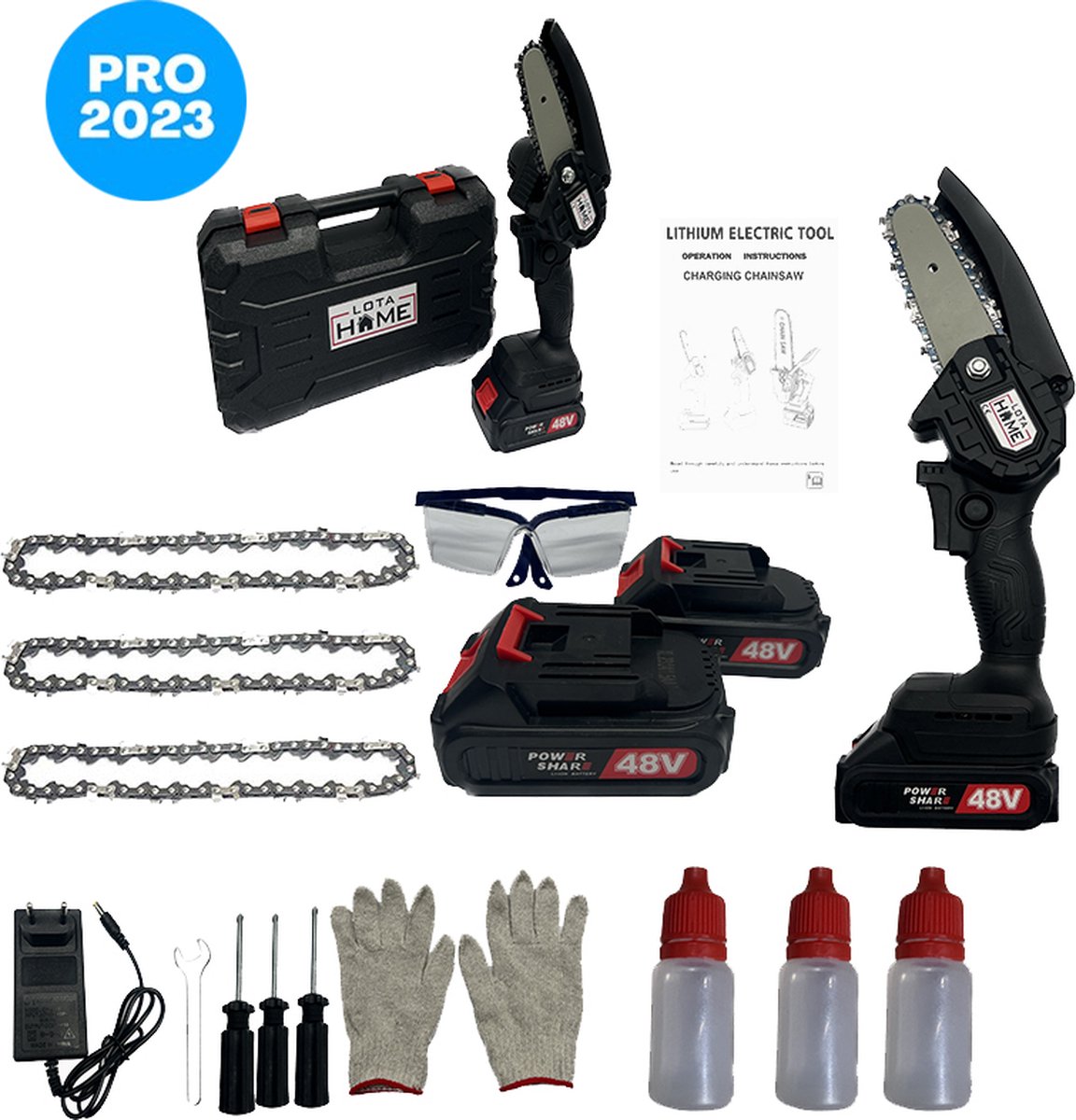LotaHome - Mini Kettingzaag - Elektrische Kettingzaag met 2 Accu's - 48V - Snoeizaag -... | bol.com