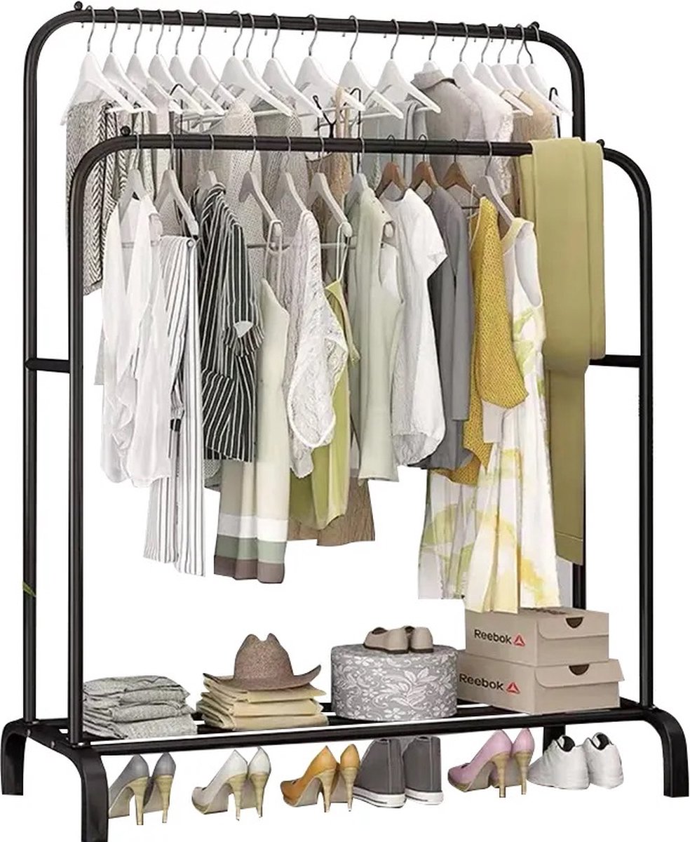Kledingrek zwart 150 x 110 x 54 CM - Kleding rek metaal 2 ophangstangen ...