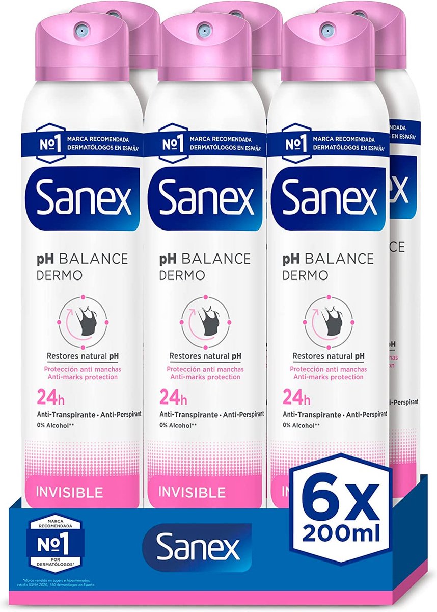 Sanex Dermo Invisible 24h Anti-transpirant Spray - 6x200ml ...