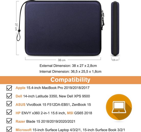 Laptoptas voor 16 inch MacBook Pro M1 A2485/A2141 (2021-2019), 15,4 ...