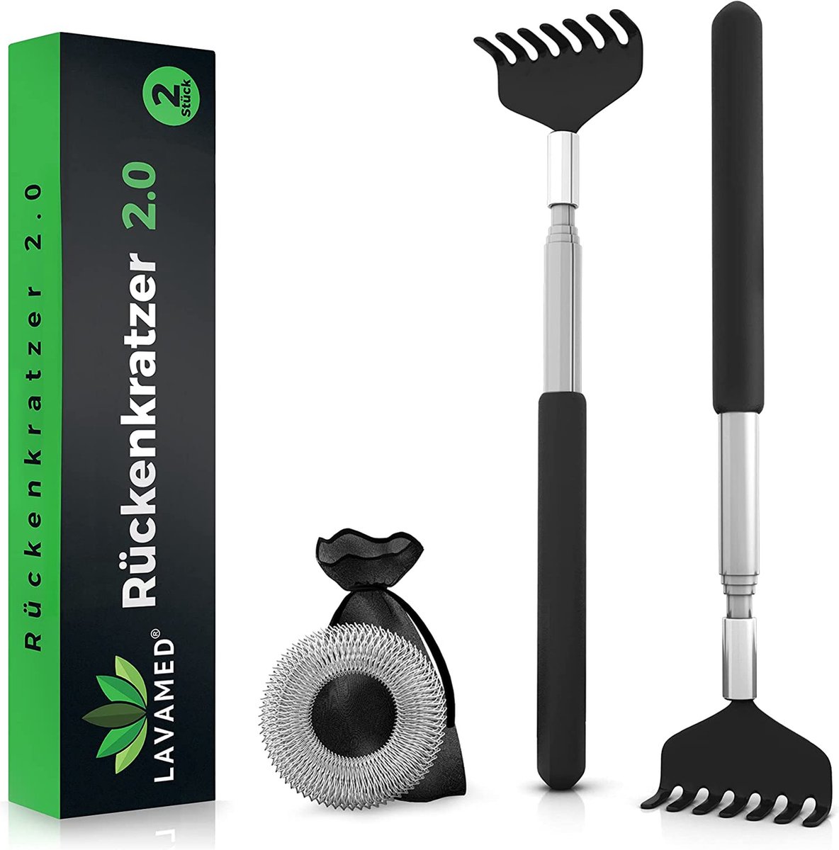 2 x uitschuifbare rugkrabber - 2-pack stevige roestvrijstalen ...