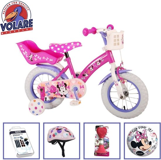 Volare Kinderfiets Minnie Mouse - 12 inch - Roze - Met fietshelm ...