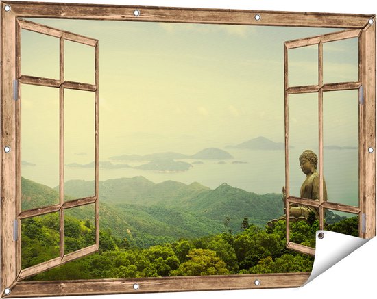Gards Tuinposter Doorkijk Boeddha Standbeeld in het Bos - 120x80 cm ...