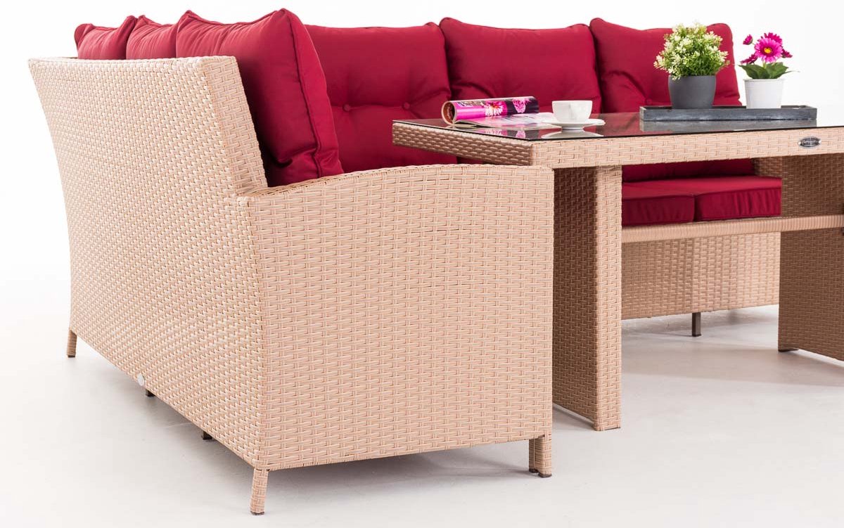 Tuinset Berno - Ruby rood - 6 persoons - Glazen tafel - Rotan wicker ...