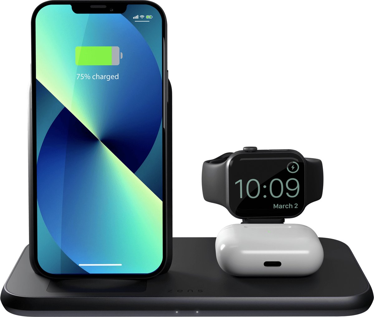 Zens QI 4in1 Stand draadloze lader zwart - 2 x 10W + Apple Watch + USB ...