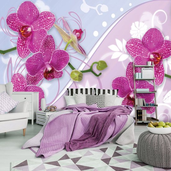 Fotobehang - Vlies Behang - Paarse Orchideeën Kunst - 254 x 184 cm ...