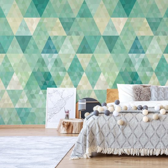 Fotobehang - Vlies Behang - Turquoise driehoeken - Geometrie - 312 x ...