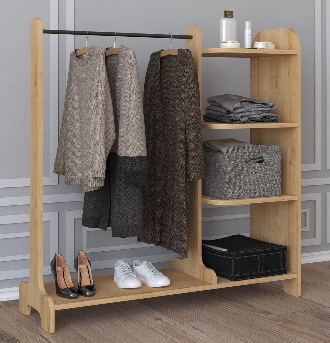 VCM Houten Open Garderobe Inloop Kledingrek Kledingstang Lempu Houten ...
