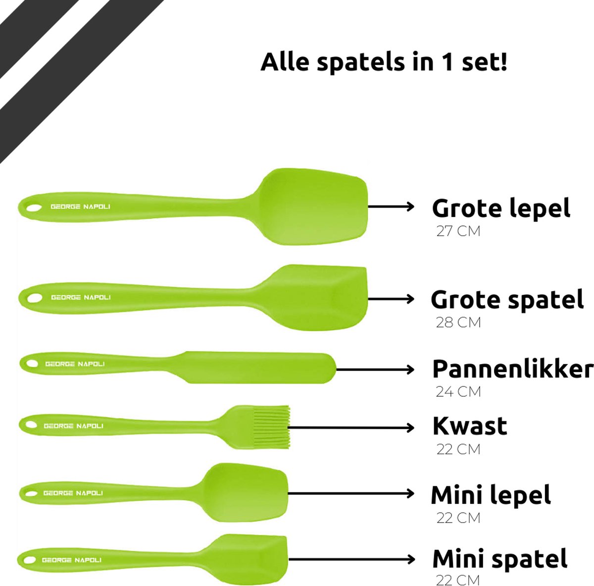 George Napoli Siliconen spatel set 6x Groen | Pannenlikker | Lepel ...