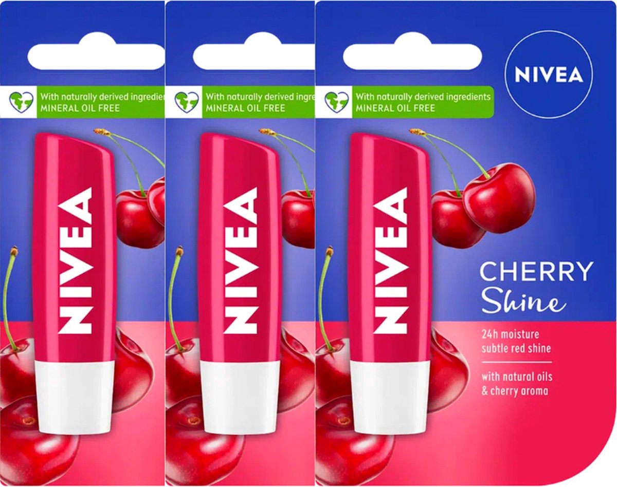 Nivea Cherry Shine Lippenbalsem - 3 x 5,5 ml Stick - Lipbalsem ...