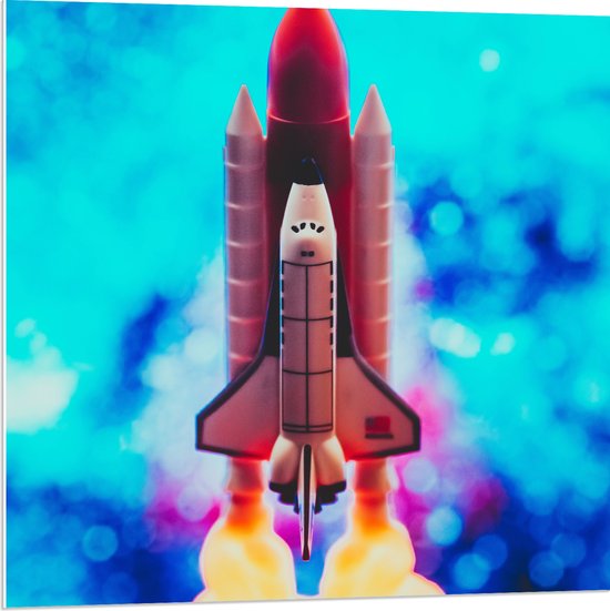 PVC Schuimplaat- Speelgoed Raket met Start Rook - 80x80 cm Foto op PVC ...