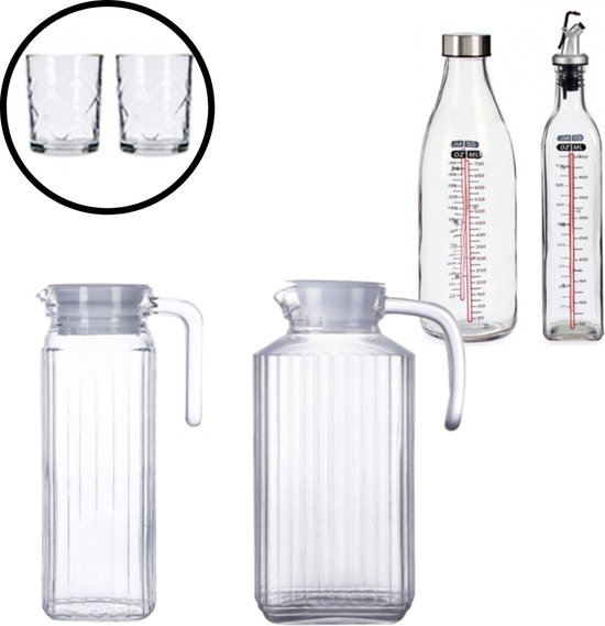 Glazen set - Waterkan - Dispenser - Olie - Fles - Glas - Water - Ranja - Schenkkan -... | bol.com