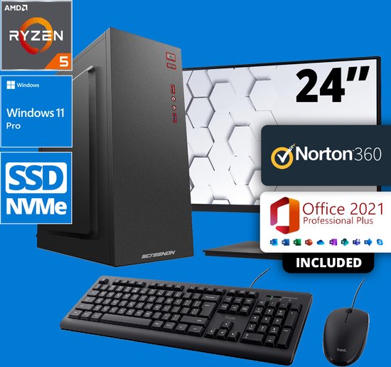 Budget Office PC SET - Ryzen 5 - 1TB NVMe SSD - 16GB RAM - Radeon Vega ...