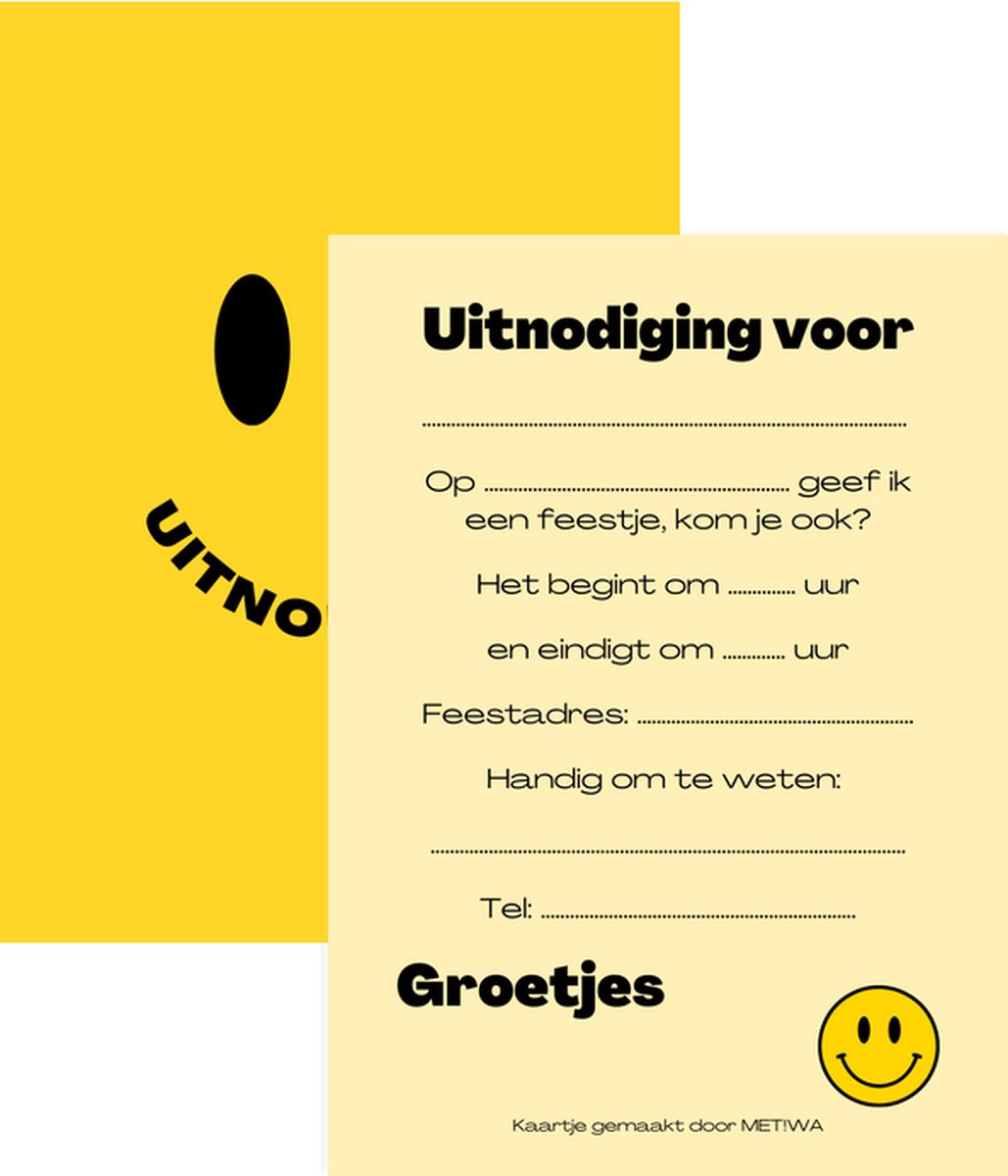 METIWA - Uitnodiging Kinderfeestje Smiley - 10 stuks ...