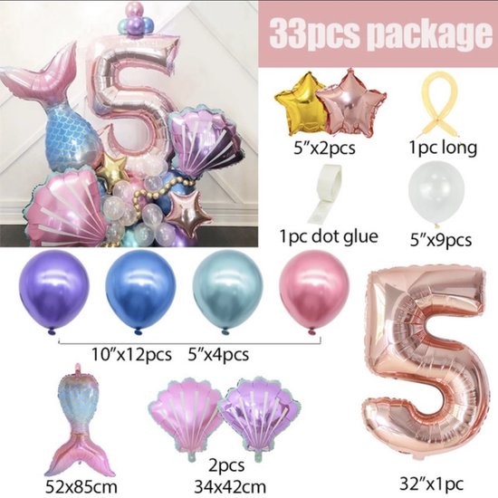 Zeemeermin ballon - 5 jaar - 33 Stuks - Mermaid - De Kleine Zeemeermin ...