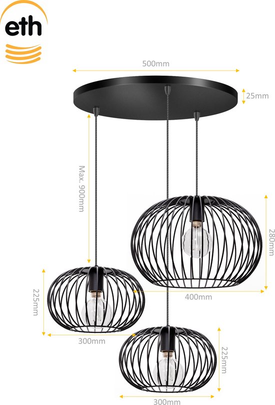 ETH Wire 2.0 Hanglamp 3 Lichts | Zwart | bol