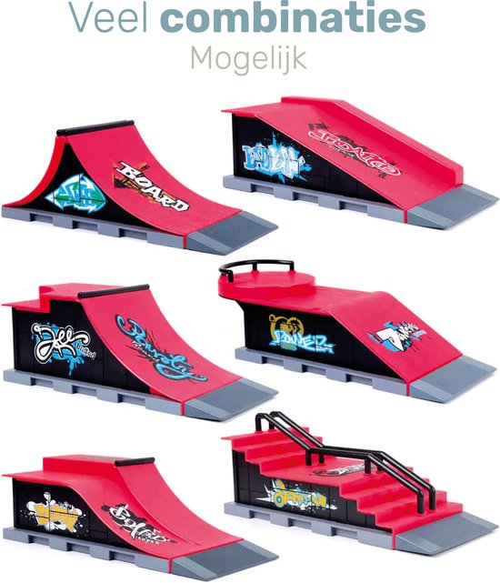 Jespro - Fingerboard skatepark - Fingerboard - Rood - 12 Delig - Fingerboard ramps -... | bol.com
