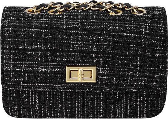 Yehwang - Cross body Tas - Zwart - met stiksels - gouden detail - bag ...