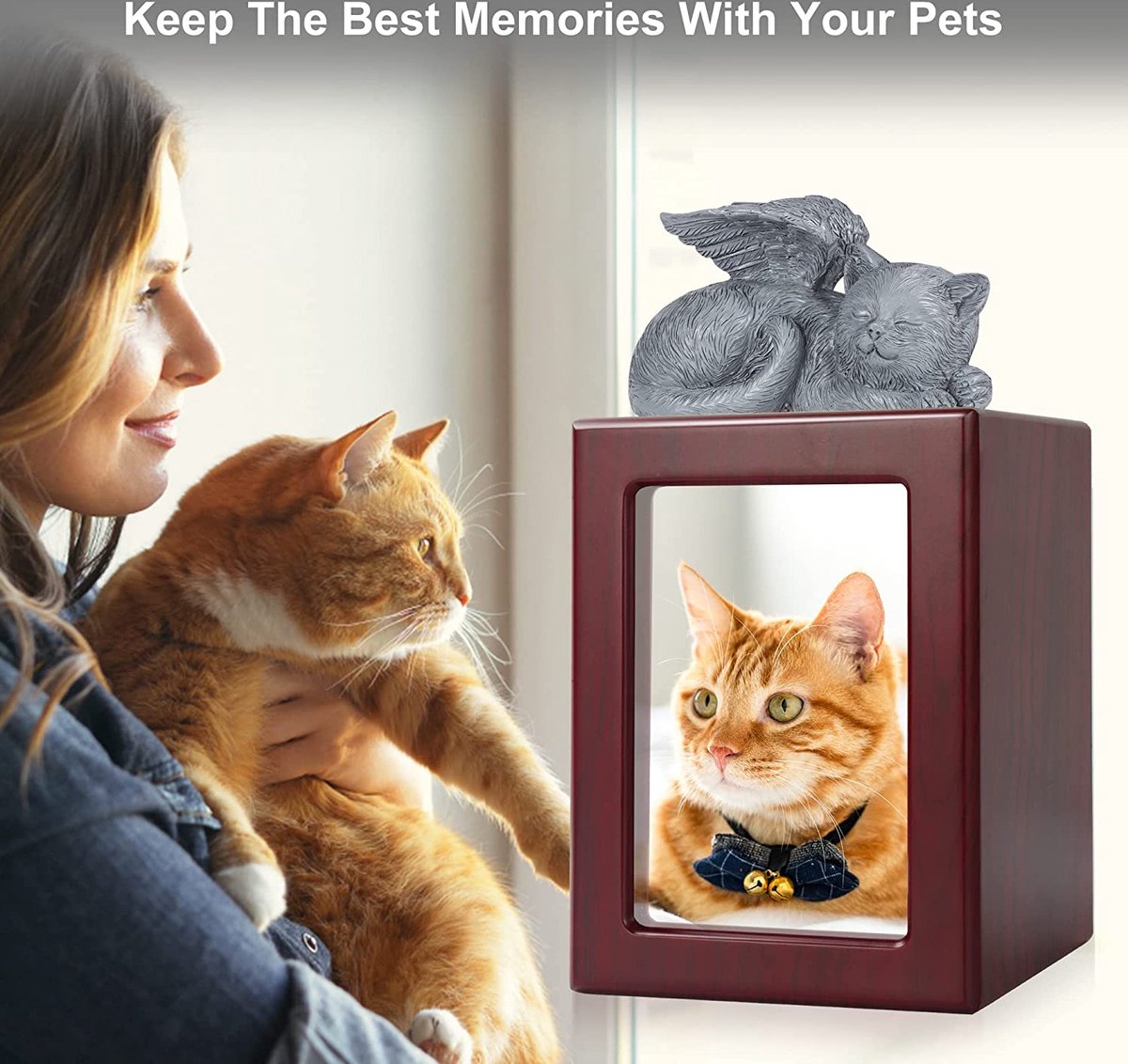 Huisdier urn urn kat urn houten dierenurnen voor kat engel met kat ...