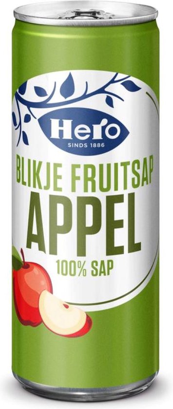 Hero Appelsap - Blikjes Appelsap Fruitsap - 100% Puur Fruit - Handige ...