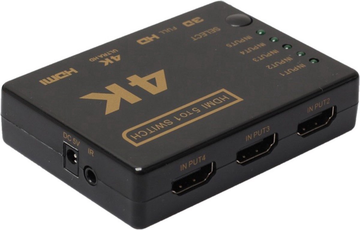 5 in 1 HDMI Switch Splitter - 4K & Full HD poort - Met controle - Zwart | bol.com