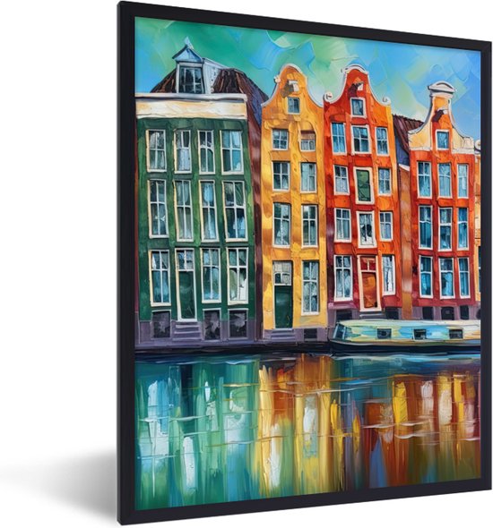 Fotolijst incl. Poster - Amsterdam - Olieverf - Gracht - Schilderij ...