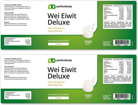 Wei Eiwit Deluxe - 1000 Gram - Aardbei | Banaan | Vanille - PerfectBody ...