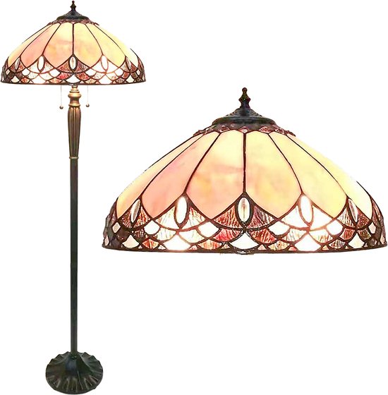 HAES DECO - Tiffany Vloerlamp Ø 50x157 cm Beige Bruin Glas Kunststof ...