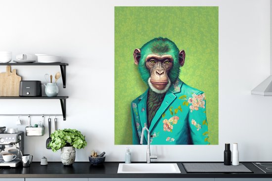 Poster Aap - Colbert - Bloemen - Neon - Portret - 90x120 cm | bol