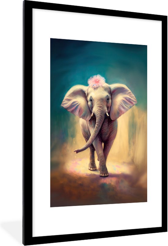 Fotolijst - Poster in lijst - Olifant - Bloemen - Verf - Abstract ...