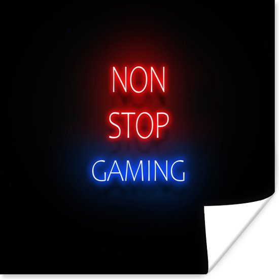 Game Poster - Tekst - Gaming - Non stop gaming - Neon - Zwart - 30x30 ...