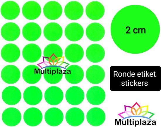 Ronde etiketten stickers "MULTIPLAZA" - 20mm NEON GROEN 15x30 (450 ...