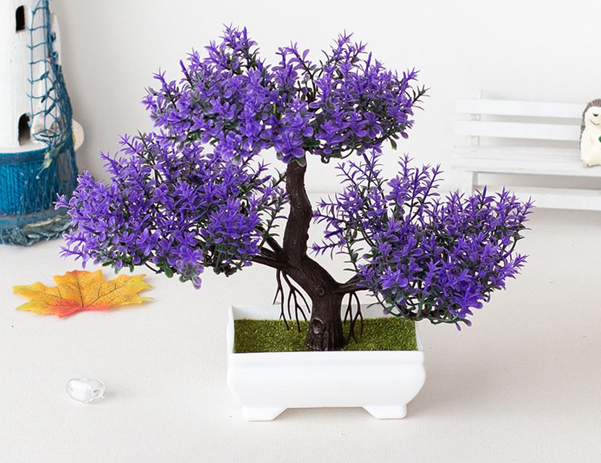 Kunstmatige Bonsai boom - Paarse bloemen - Bonsai boom - Decoratie ...