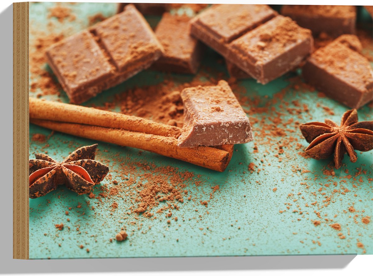 Hout - Stukjes Chocola met Andere Specerijen op Blauwe Ondergrond ...