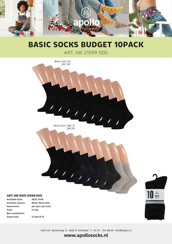 Apollo - Basic Effen Sokken 10-Pack - Sneaker Sokken - 41/46 - Uniseks ...