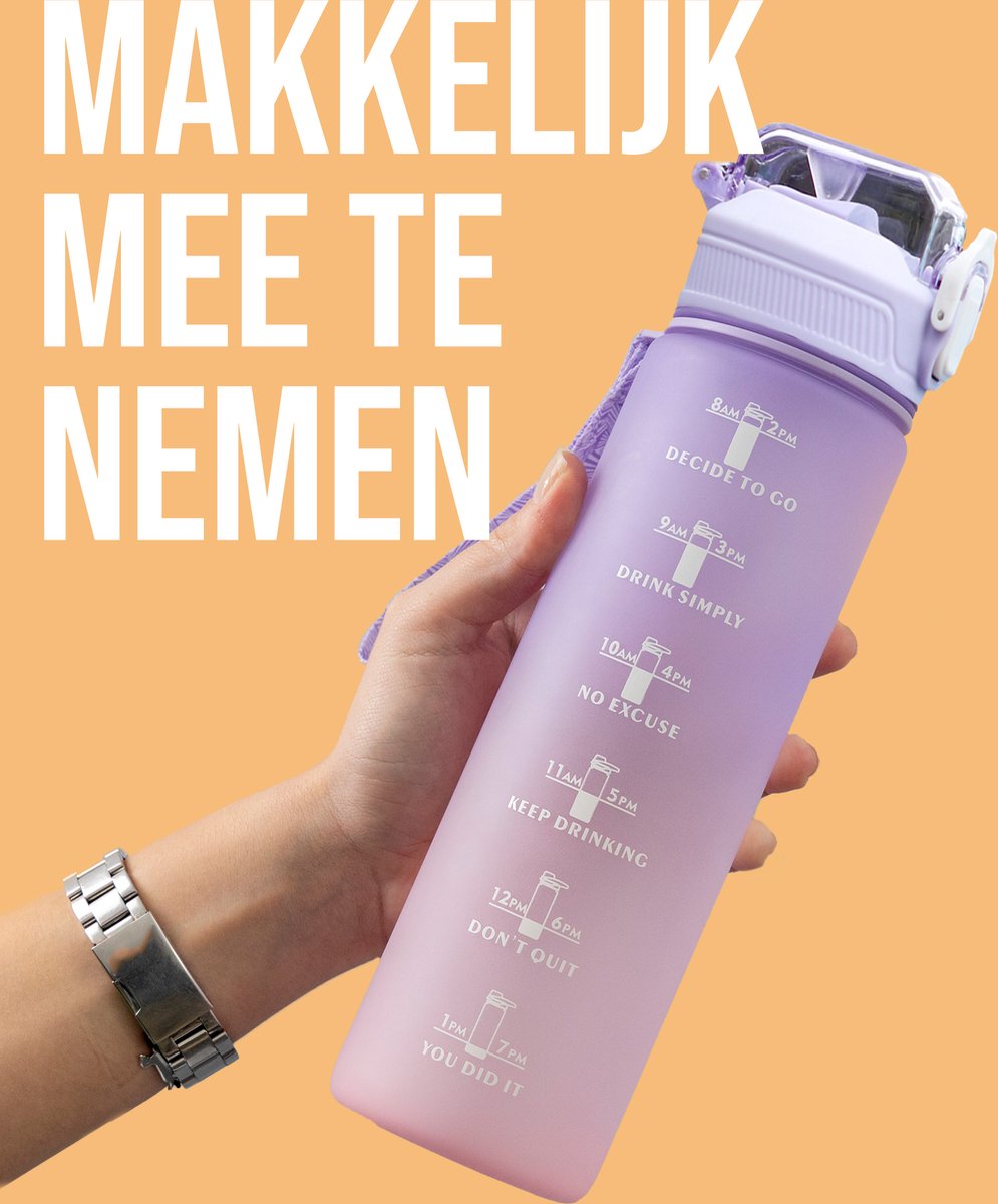 Motivatie Drinkfles met rietje - Waterfles 1 Liter - Handige Drinktuit ...