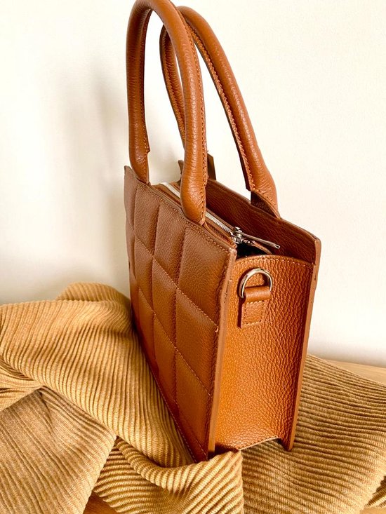 Lederen handtas - stiksels - afneembare schouderriem - bruin | bol