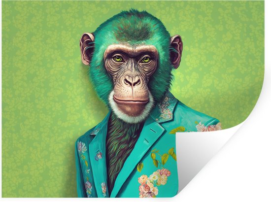 Muurstickers - Sticker Folie - Aap - Colbert - Bloemen - Neon - Portret - 80x60 cm -... | bol