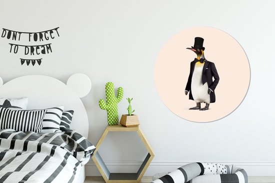 WallCircle - Muurstickers - Behangcirkel - Pinguïn - Dier - Hoed - Colbert - Zwart -... | bol