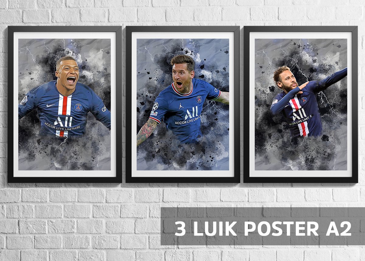 Poster PSG voordeelset 3 stuks - Posters Messi Neymar Mbappé - PSG ...
