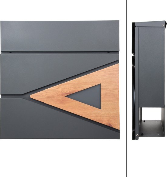 Staande brievenbus met krantenvak 37x36,5x11 cm antraciet/houtlook van ...