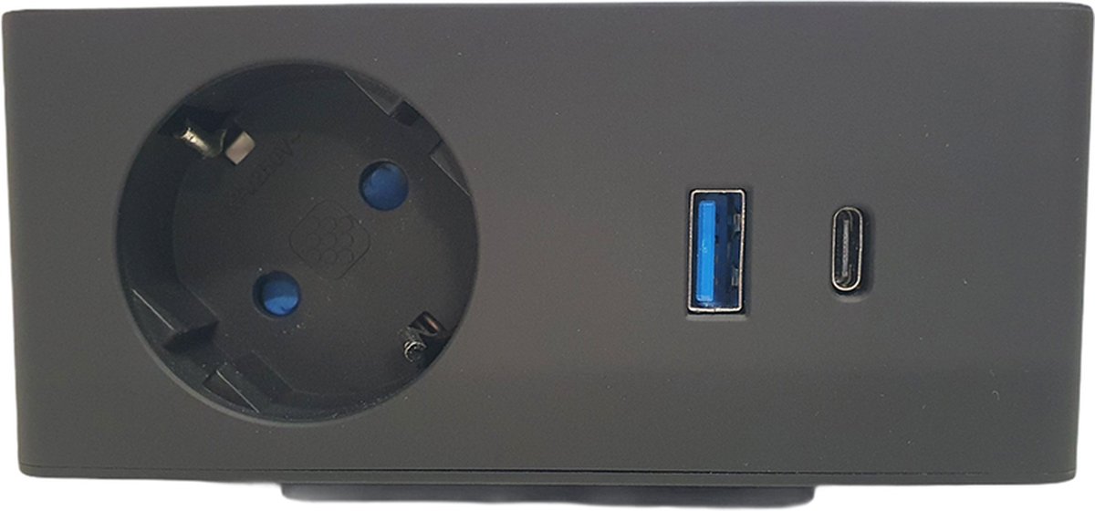 Versa Q 1x stopcontact Qi+USB A+C lader, bladklem, zwart | bol.com