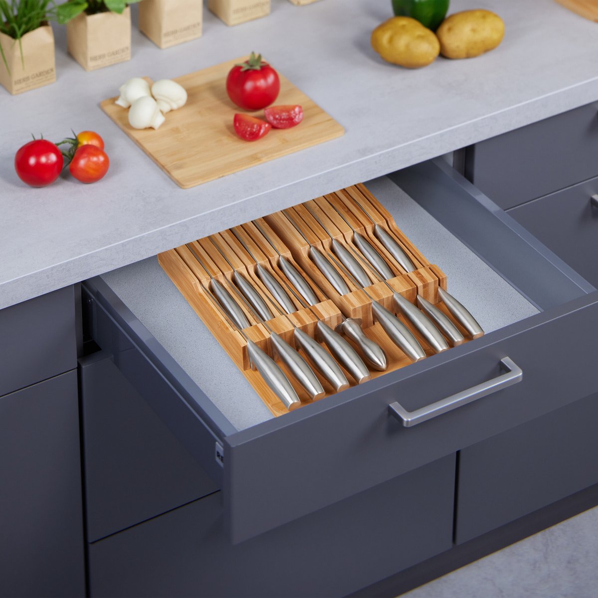 Relaxdays messenblok lade - voor 16 messen - messenhouder - messen ...