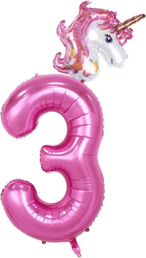 Unicorn Ballon - Cijfer Ballon 3 Jaar - Verjaardag Ballon - Thema Feest ...