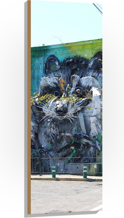 Hout - Wasbeer Gemaakt van Grafitti op Gebouw - 40x120 cm - 9 mm dik ...