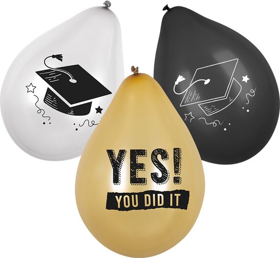 Boland - Set 6 Latex ballonnen Graduation - Multi - Knoopballon | bol.com