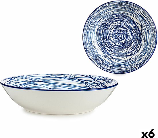 Diep bord Strepen Porselein Blauw Wit 6 Stuks (20 x 4,7 x 20 cm) | bol